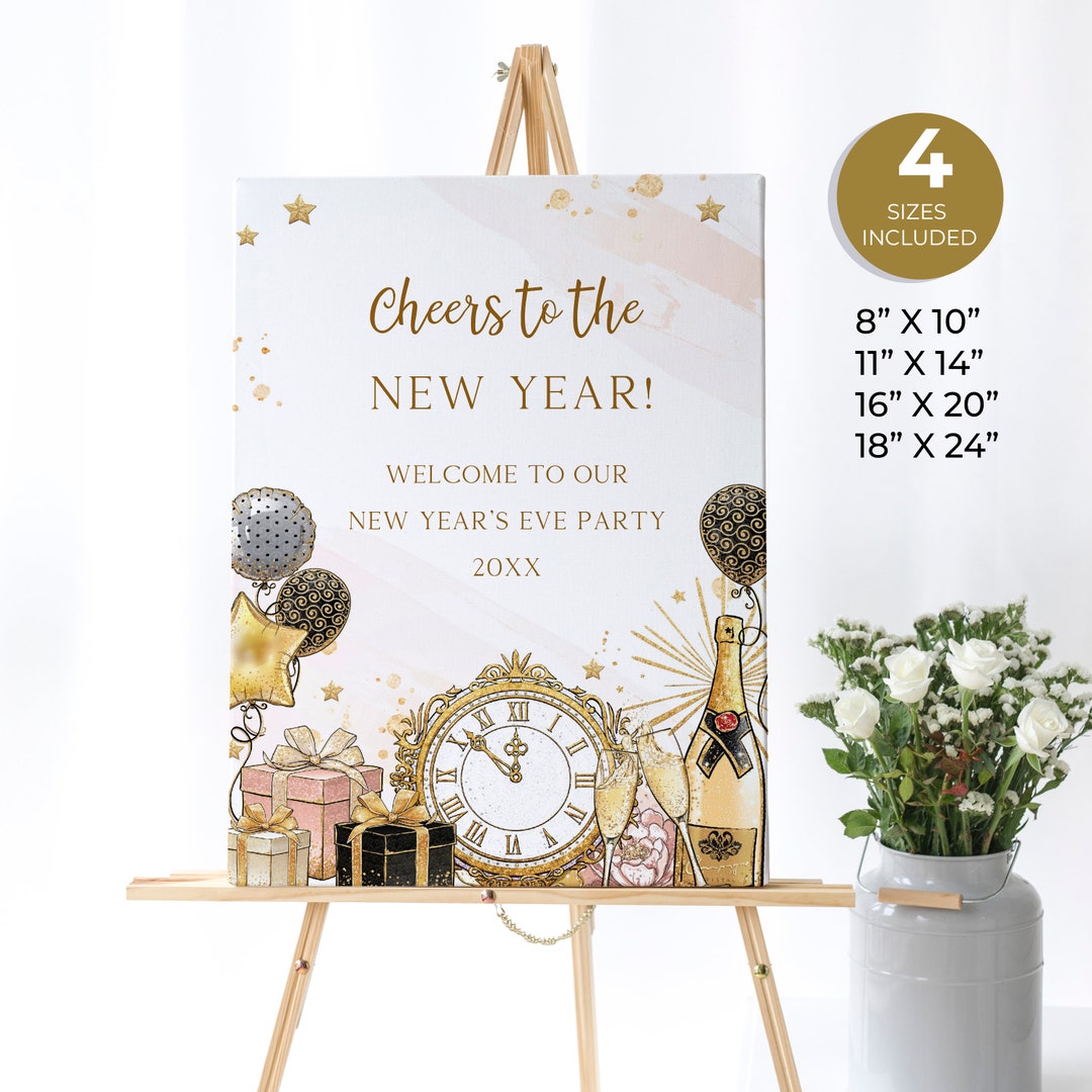 New Year's Party Welcome Sign, New Year's Eve Party, New Year Table ...