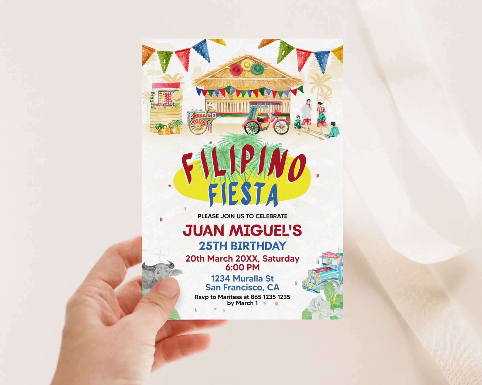 Filipino Birthday Invitation, Filipino Fiesta, Filipino Buffet Invite ...