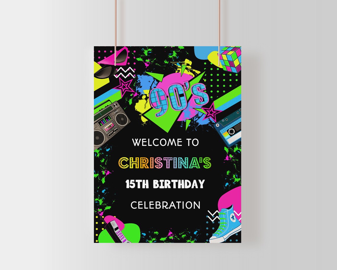 90s Birthday Welcome Sign 90s Theme Poster 90s Custom Sign - Etsy