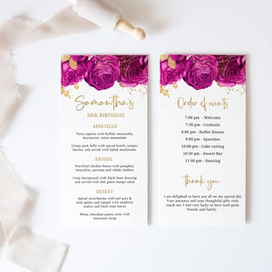 Hot Pink and Gold Floral Birthday Program, Birthday Program Template ...