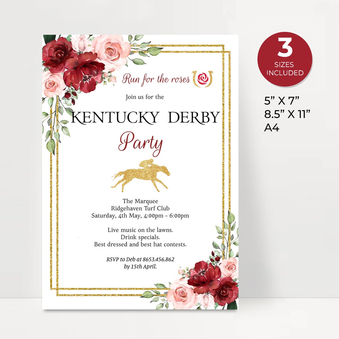 Kentucky Derby Day Invitation, Run for the Roses, Red and Pink Roses ...