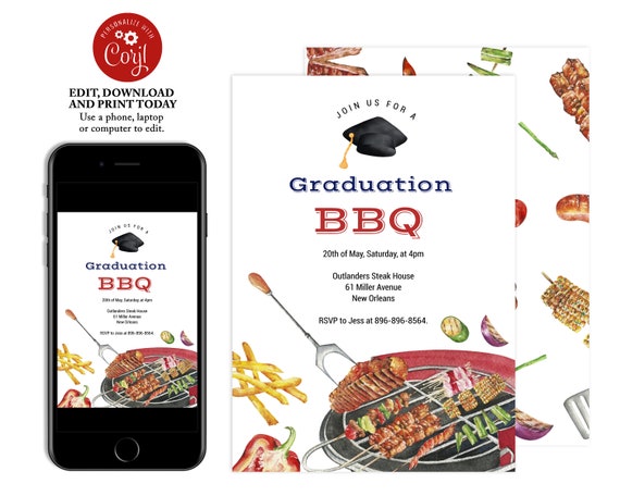Graduation BBQ Party Invitation Barbecue Party Middle School | Etsy