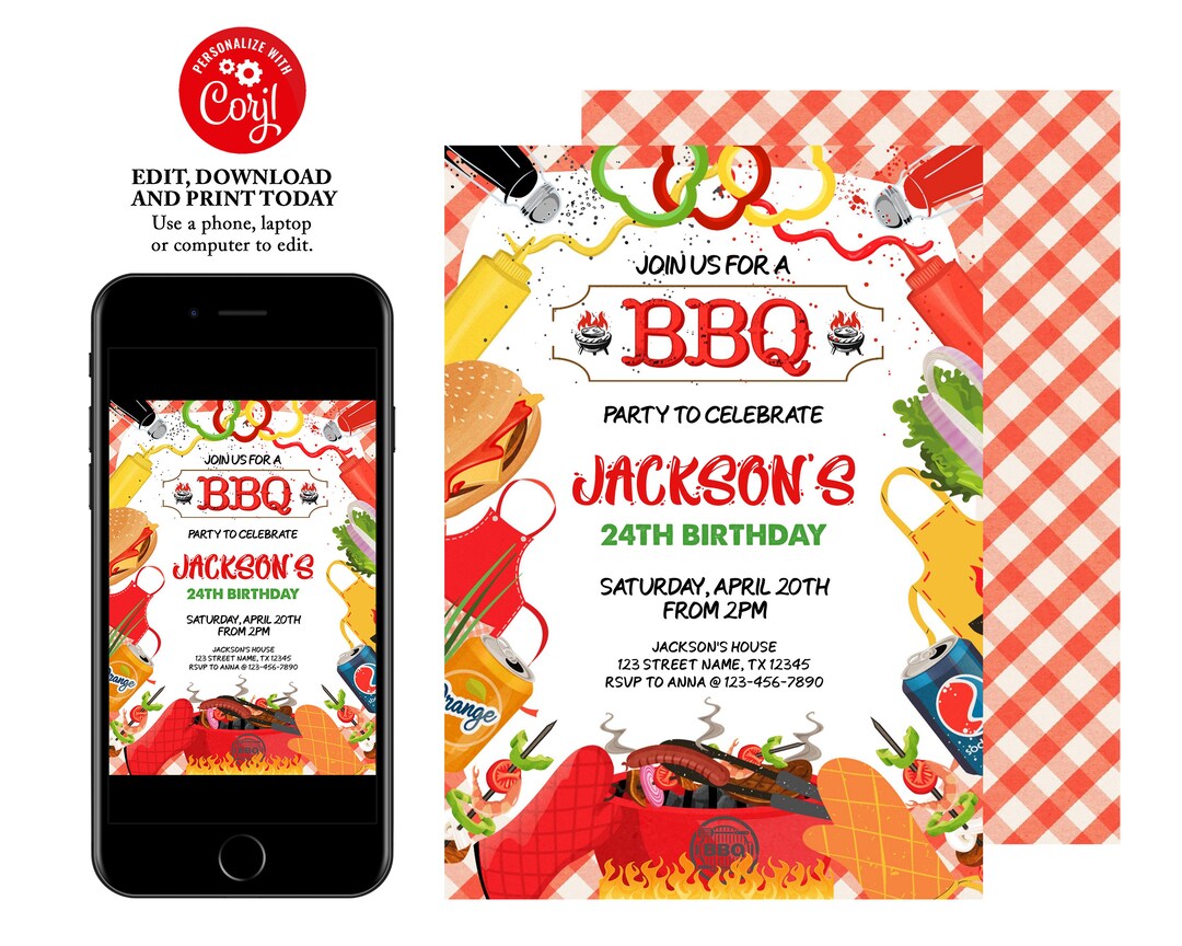 Backyard BBQ Invitation, BBQ Birthday Invitation Printable, BBQ Party ...