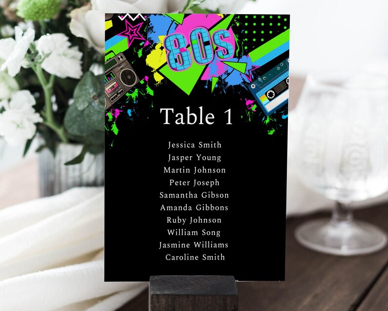 80s Table Number Template 80s Theme Party 80s Birthday Card - Etsy
