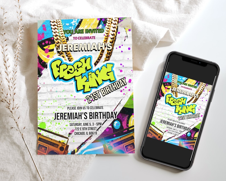 Graffiti 80s 90s Retro Printable Invitation Urban Retro - Etsy