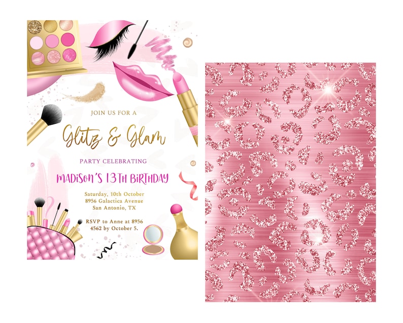 Makeup Birthday Party Invitation Editable Glitz and Glam | Etsy