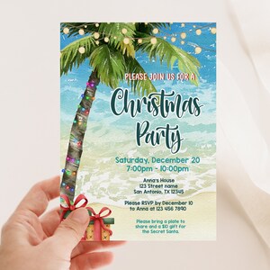 Tropical Christmas Party Invitation Template, Beach Christmas ...