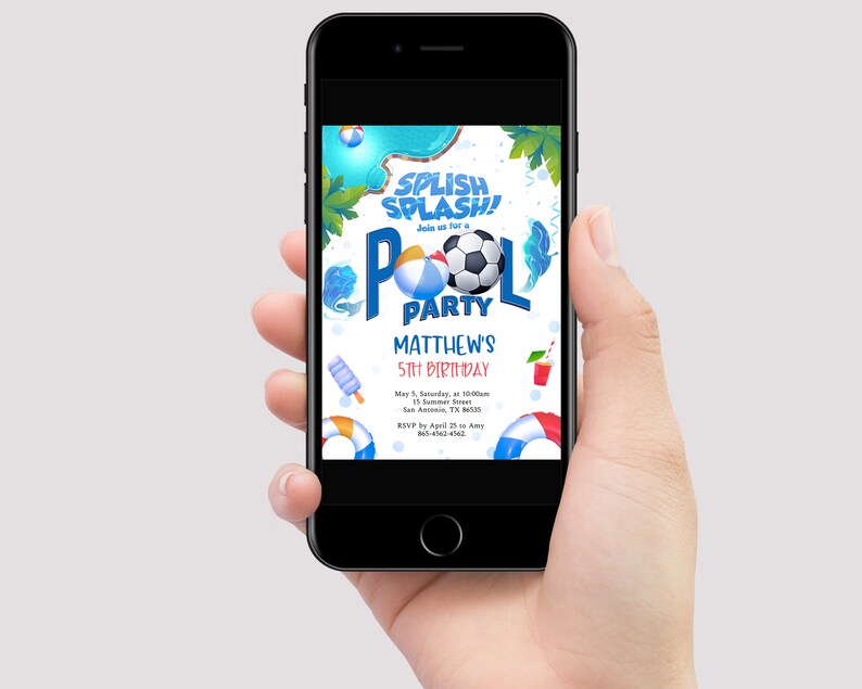 Soccer Pool Party Invitation Pool Birthday Invitation Boy - Etsy