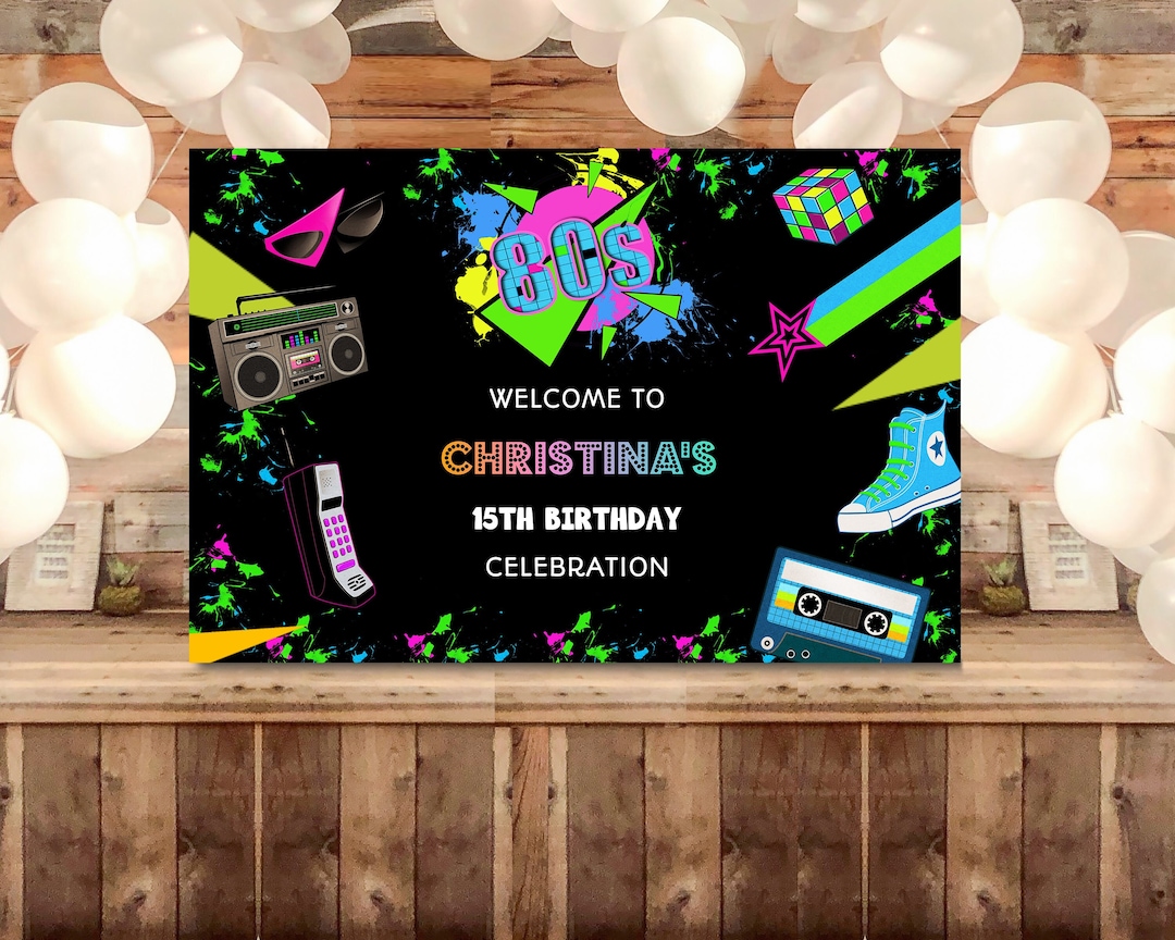 80s Party Backdrop, 80s Theme Banner, 80s Printable Custom Sign, Back ...