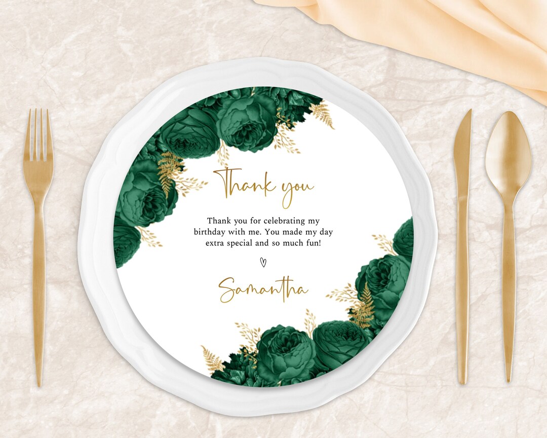 Emerald Green and Gold Charger Plate Insert, Birthday Floral Charger ...
