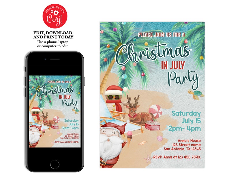 Christmas in July Party Invitation Summer Party Invite - Etsy