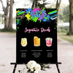 90s Bar Menu Sign, Signature Drinks Sign, Chalkboard Design Menu Bar ...