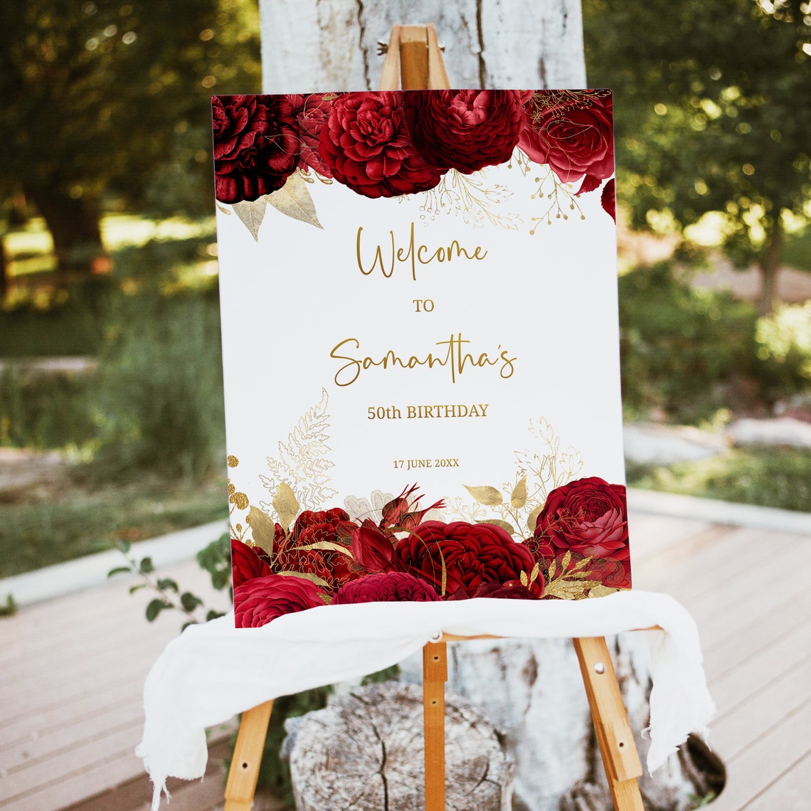 Red and Gold Floral Welcome Sign Birthday Welcome Poster - Etsy