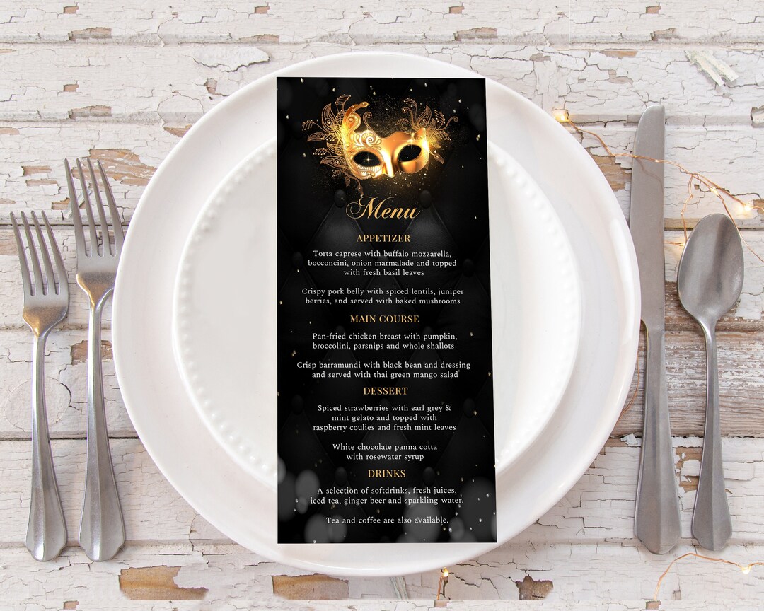 Black and Gold Masquerade Menu Template Masquerade Prom Menu - Etsy