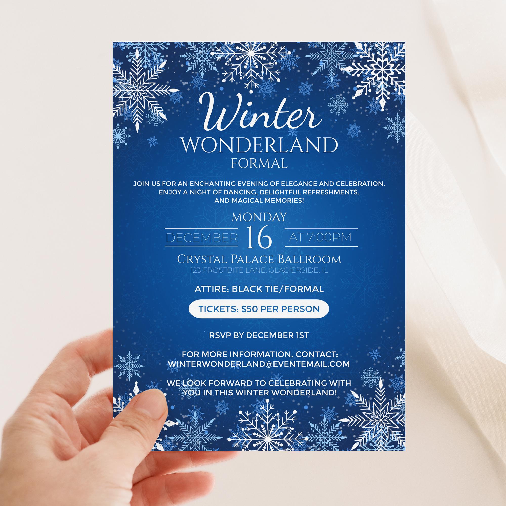 Editable Winter Formal Dance Invitation, Winter Wonderland, School ...