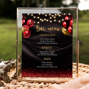 Red and Gold Balloons Bar Menu Sign, Signature Drinks Sign, Red and ...