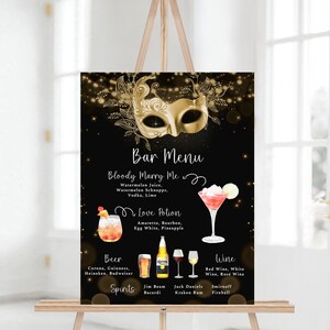 Gold and Black Masquerade Bar Menu Sign, Mardi Gras Signature Drinks ...