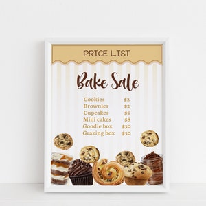 Bake Sale Price List Editable, Instant Download Bake Sale Sign, DIY ...