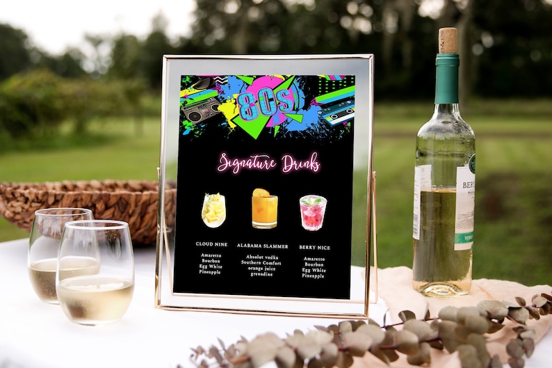 80s Bar Menu Sign Signature Drinks Sign Chalkboard Design - Etsy