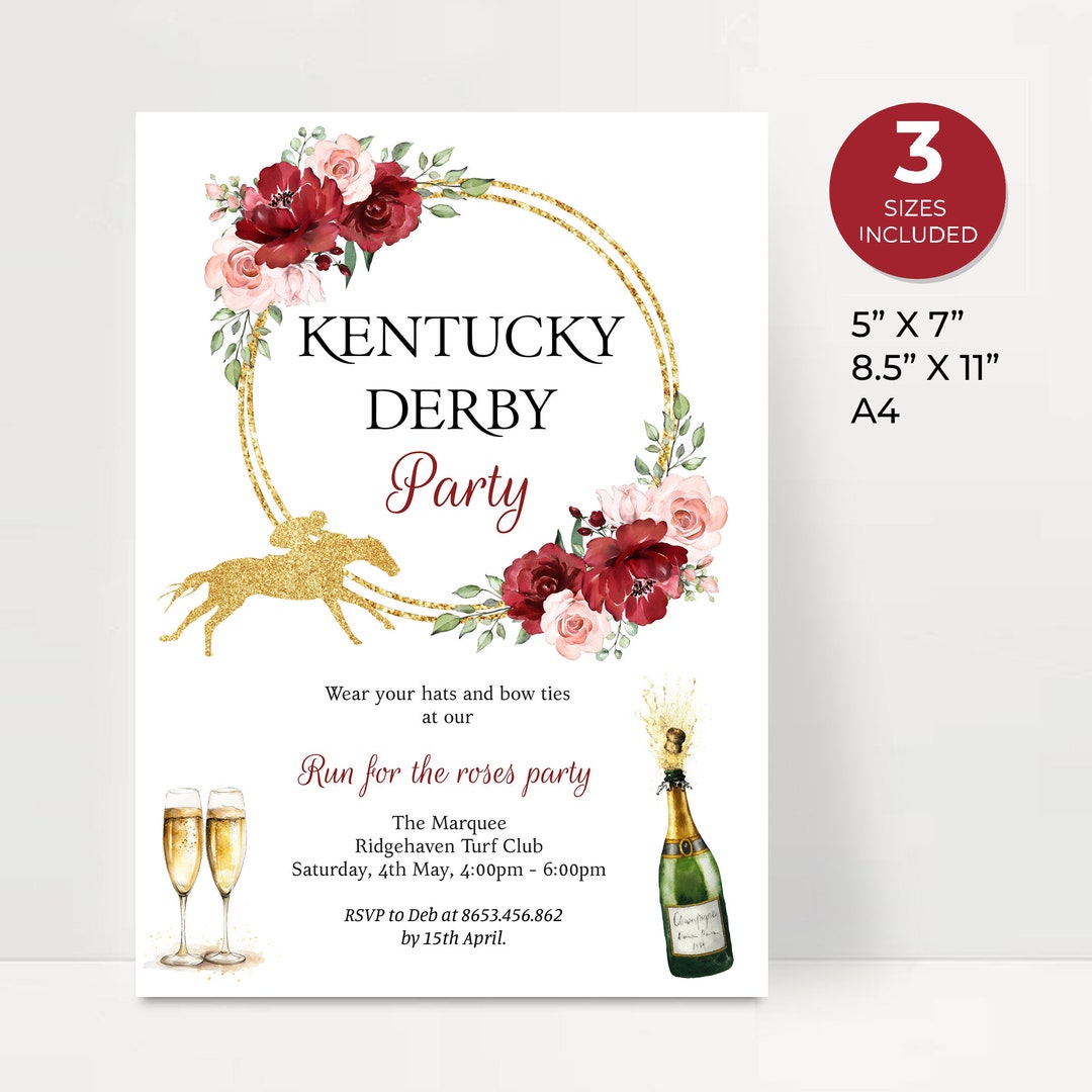 Kentucky Derby Day Invitation, Run for the Roses, Red and Pink Roses ...
