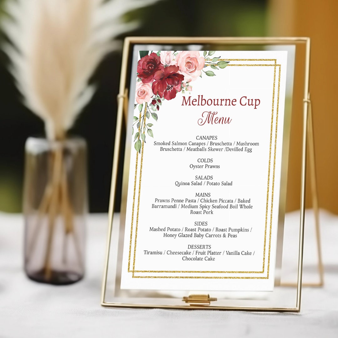 Editable Melbourne Cup Menu Template, Red and Pink Floral Menu Template ...