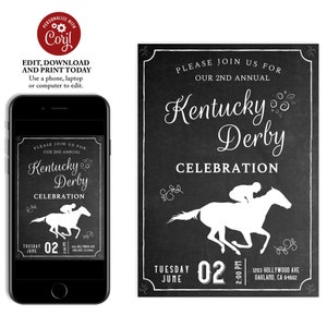 Kentucky Derby Day Invitation, Run for the Roses, Chalkboard Invitation ...