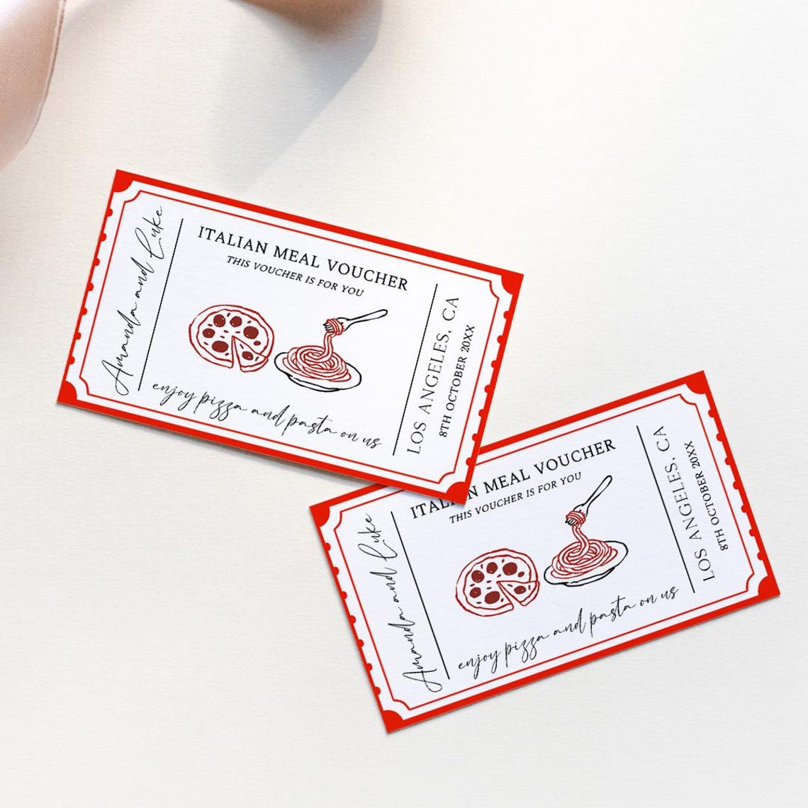 Editable Pizza and Pasta Ticket Template, Italian Meal Voucher, Kids ...