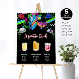 Arcade Bar Menu Sign, Video Game Party Drinks Sign, Party Neon ...