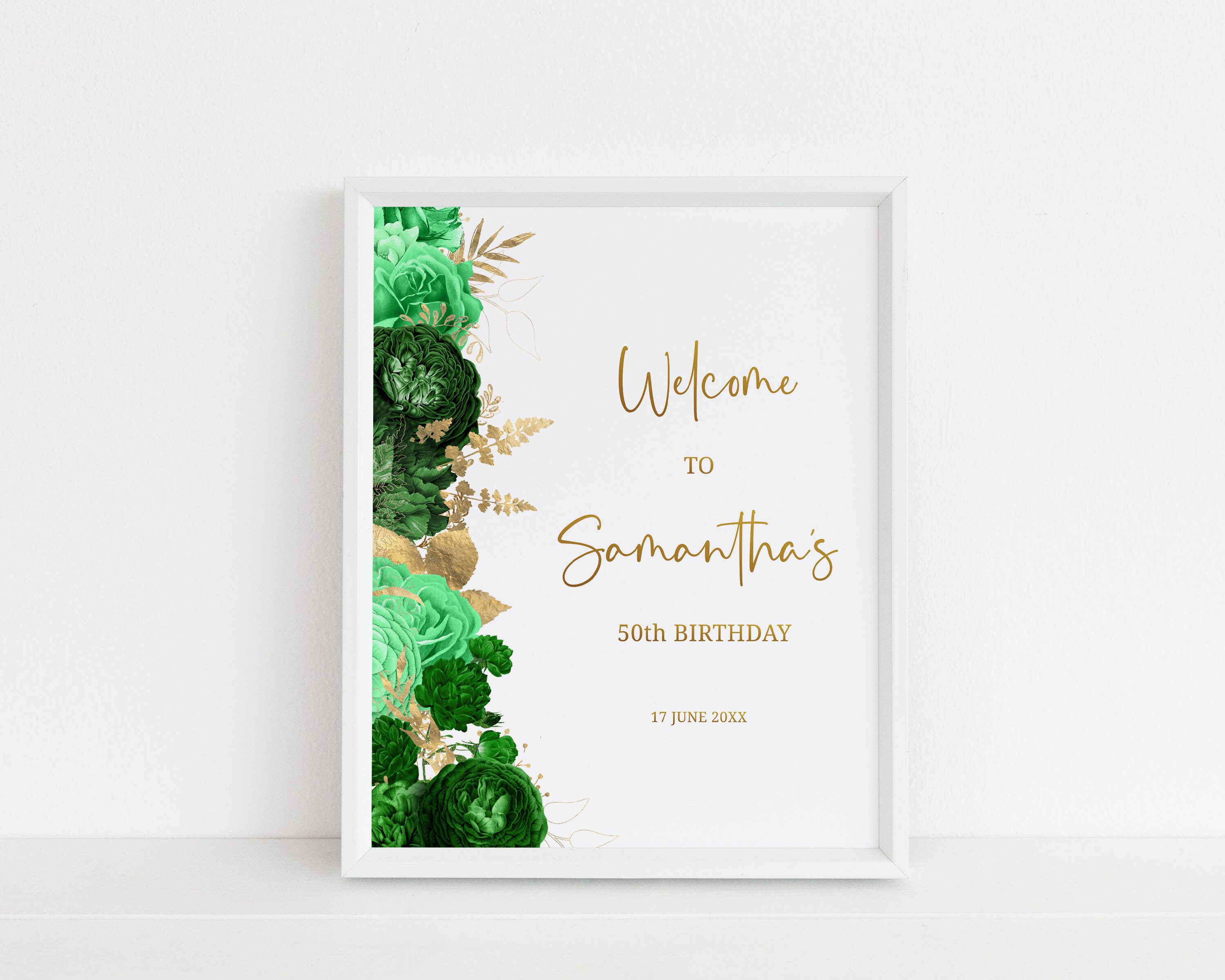 Green and Gold Floral Welcome Sign Birthday Welcome Poster - Etsy