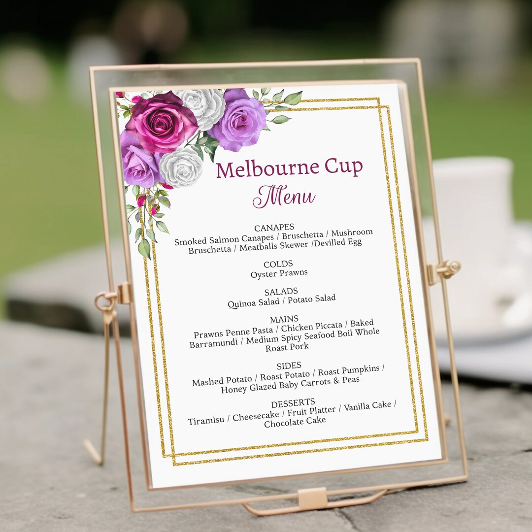 Melbourne Cup Menu Template, Hot Pink and Gold Floral Menu Template ...