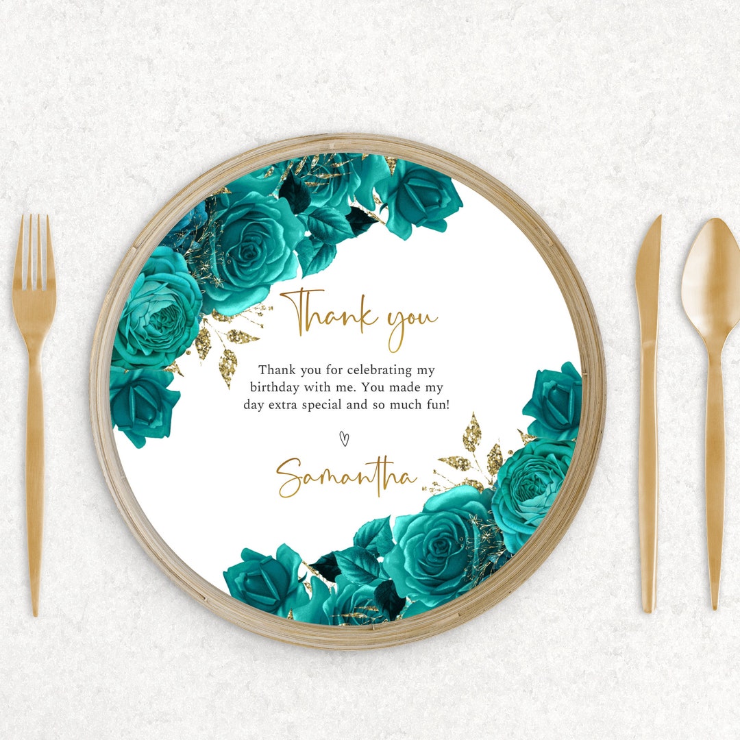 Teal and Gold Charger Plate Insert Birthday Floral Charger - Etsy