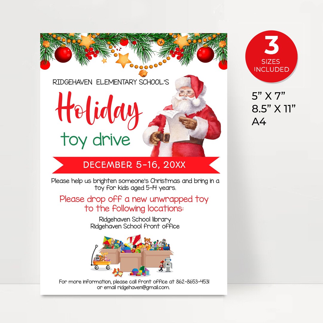 Holiday Toy Drive Fundraiser Christmas Toy Drive Flyer - Etsy