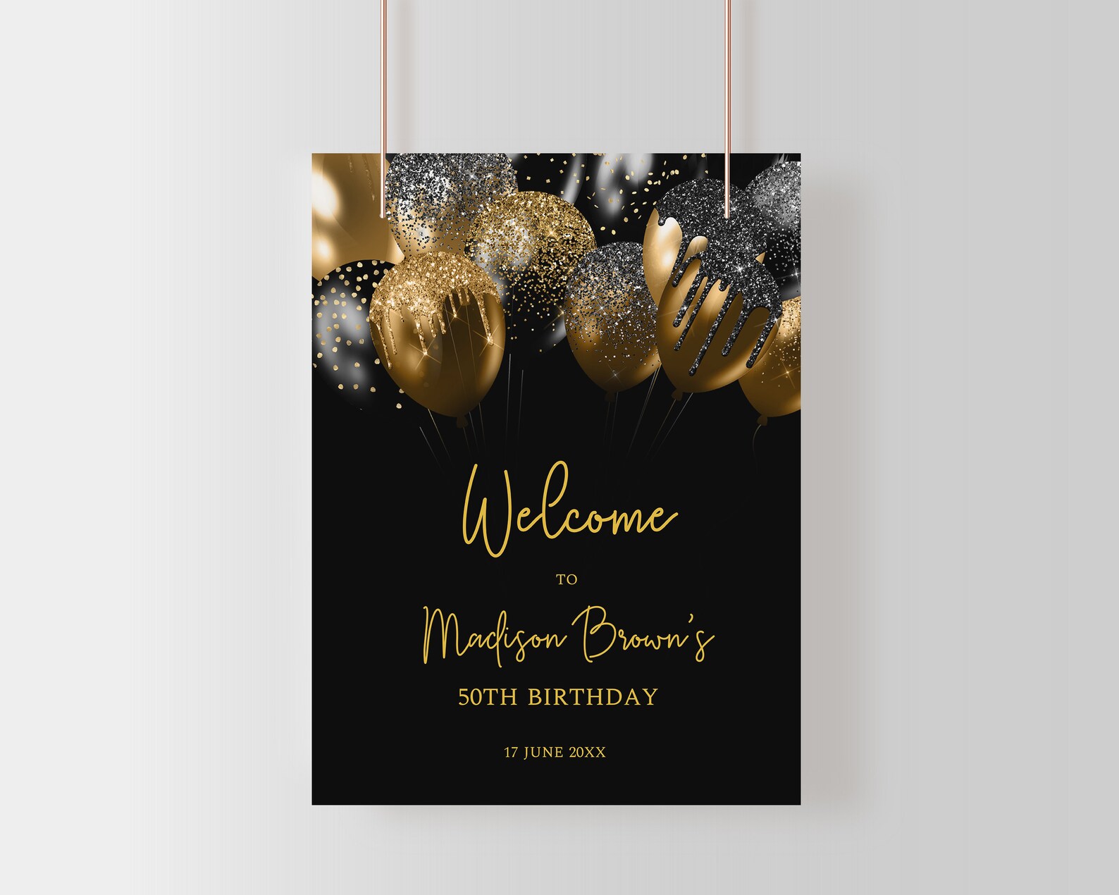 Black and Gold Balloons Welcome Sign Birthday Welcome Sign - Etsy