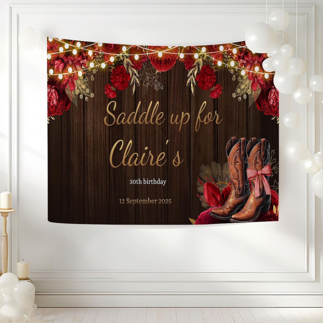 Red Cowgirl Boots Printable Banner, Editable Country Rustic Barn Party ...