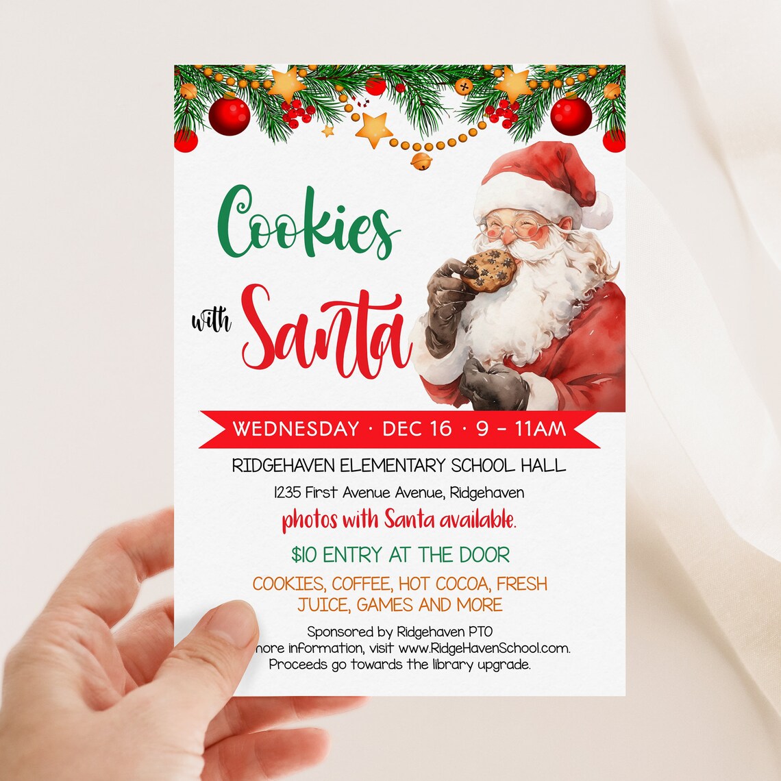 EDITABLE Cookies With Santa Flyer, Printable Santa Cookies Invitation ...