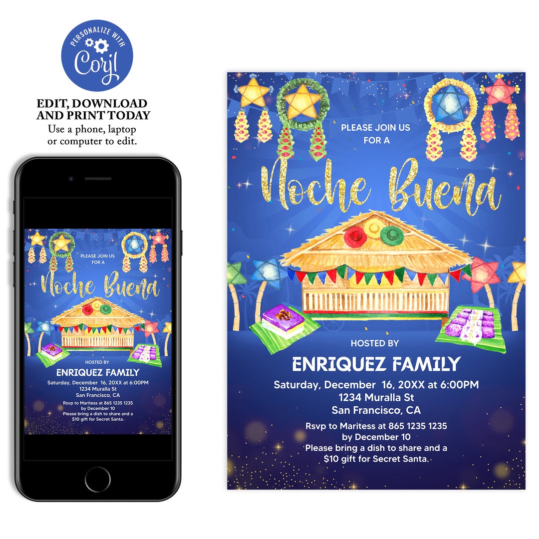 Filipino Christmas Party Invitation Noche Buena Filipino Fiesta