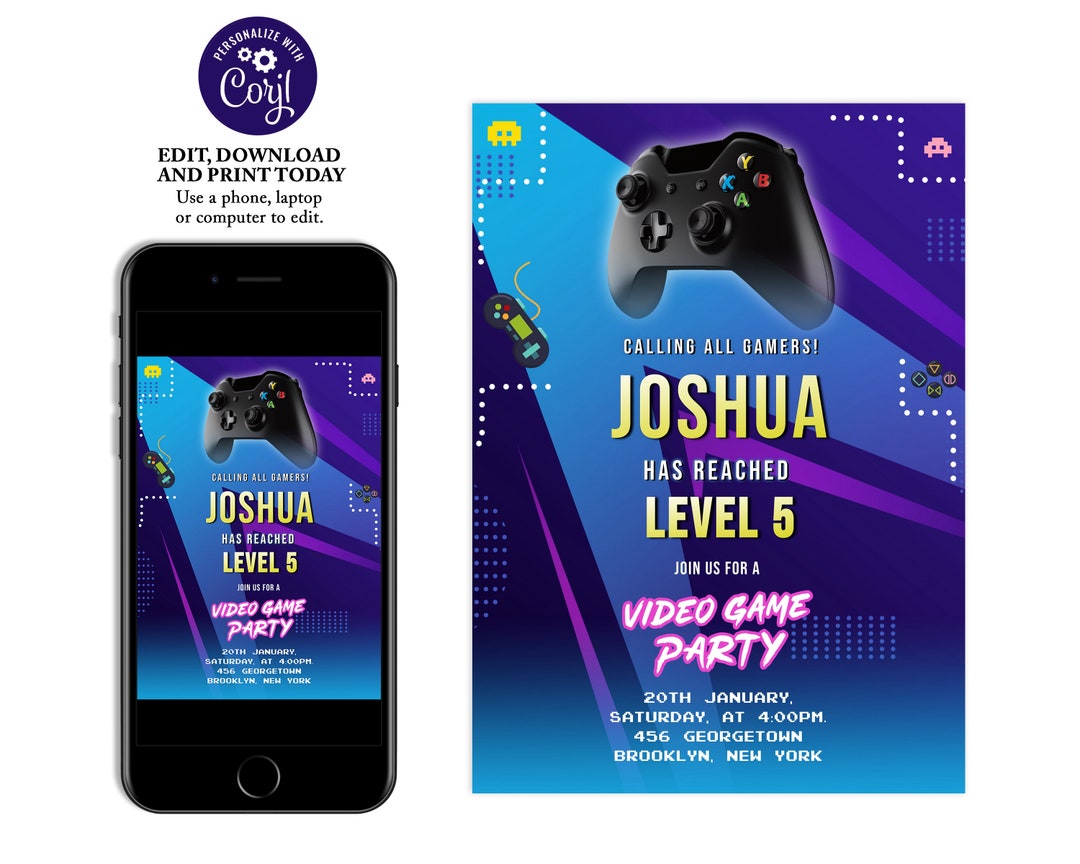 Video Games Invitation, Gamer Invitation, Birthday Invitation Boy ...