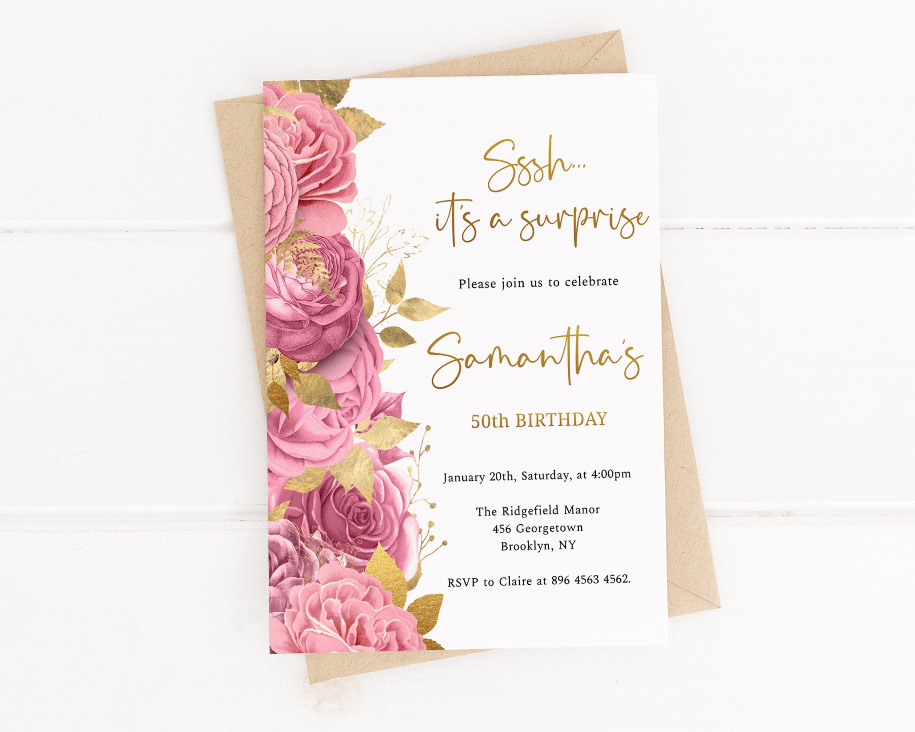 Pink and Gold Floral Birthday Invitation Birthday Invitations - Etsy