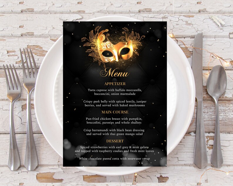 Black and Gold Masquerade Menu Template Masquerade Prom Menu - Etsy