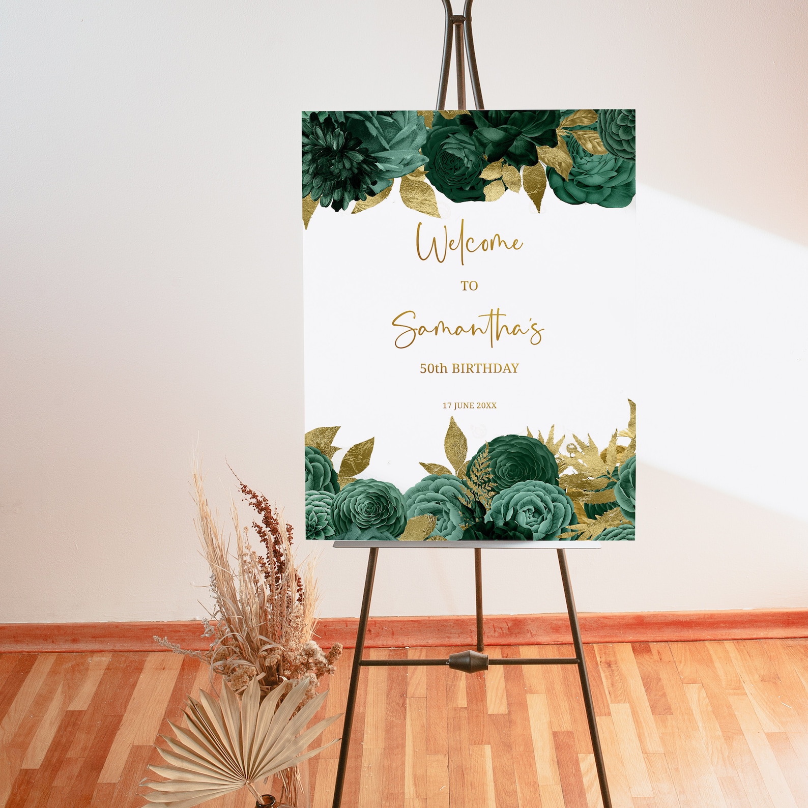 Emerald Green and Gold Floral Welcome Sign Birthday Welcome - Etsy