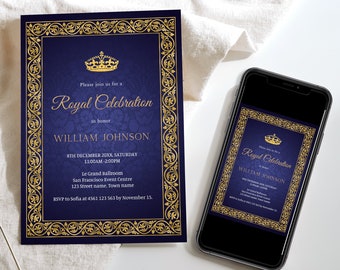 Instant Download Royal Birthday Party Invitation King Queen Red Gold ...