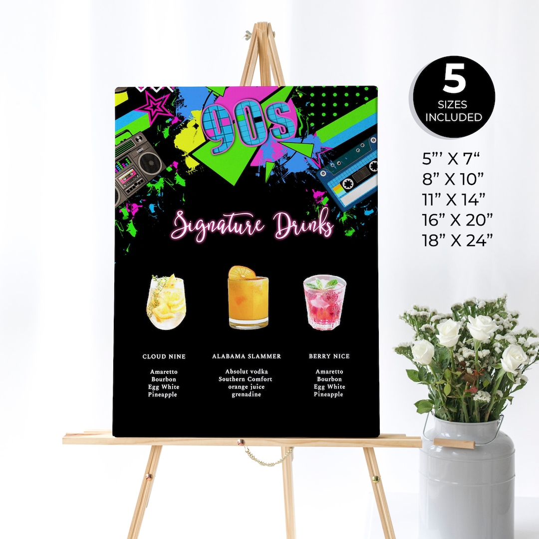 90s Bar Menu Sign, Signature Drinks Sign, Chalkboard Design Menu Bar ...