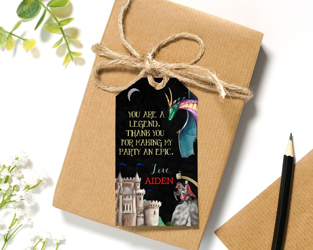 Knights and Dragons Gift Tags, Medieval Favor Tags, Editable Template ...