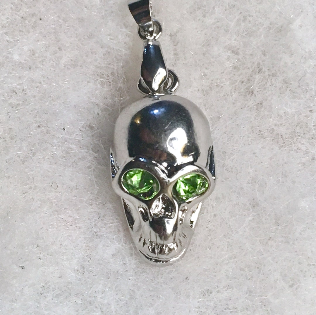 Freaky Scull With Green Eyes - Vintage Silver Plated Charm / Pendant ...