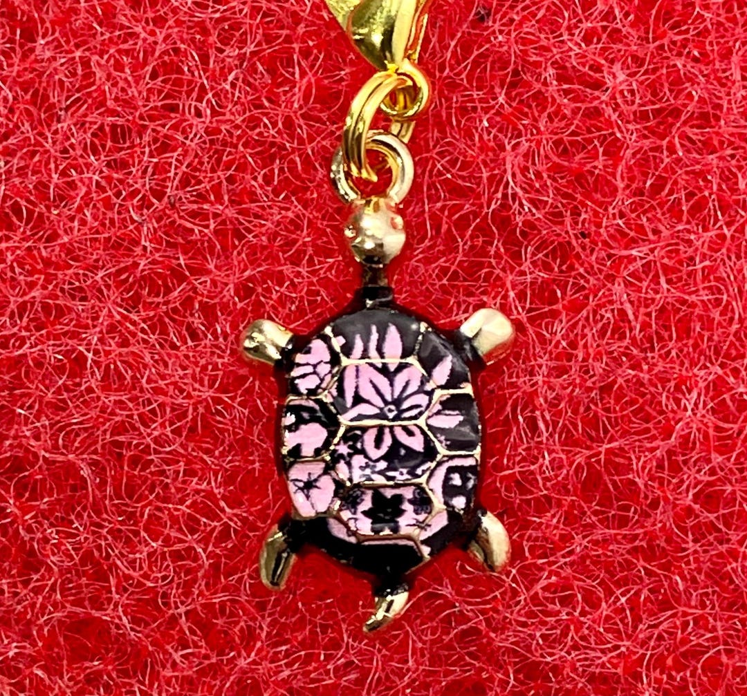 Cute Turtle - 18K Gold Plated Enamel Charm on Lobster Claw Clasp ...