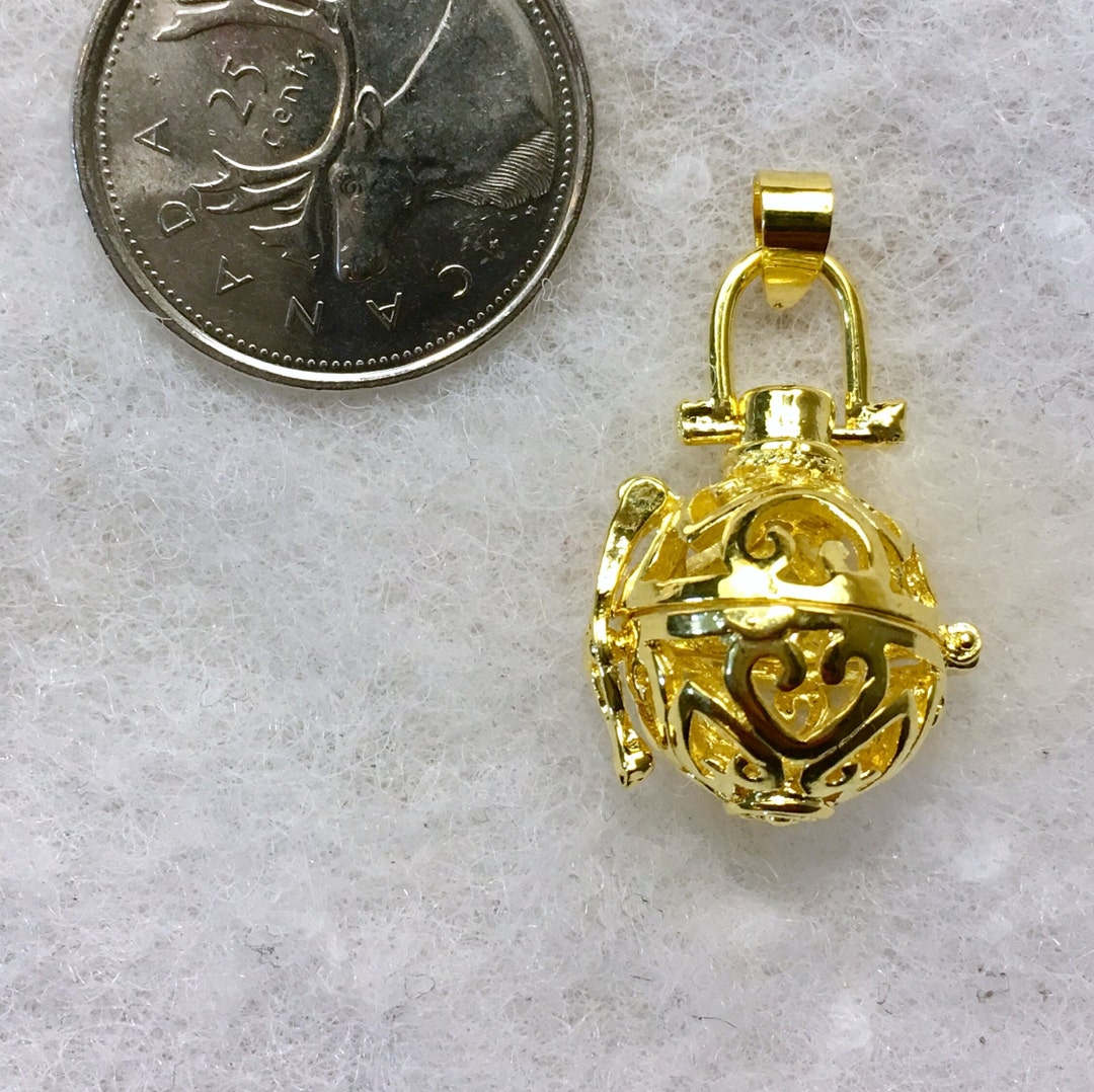 Miniature Gold Sphere 18K Gold Plated Filigree Pendant / Locket on ...