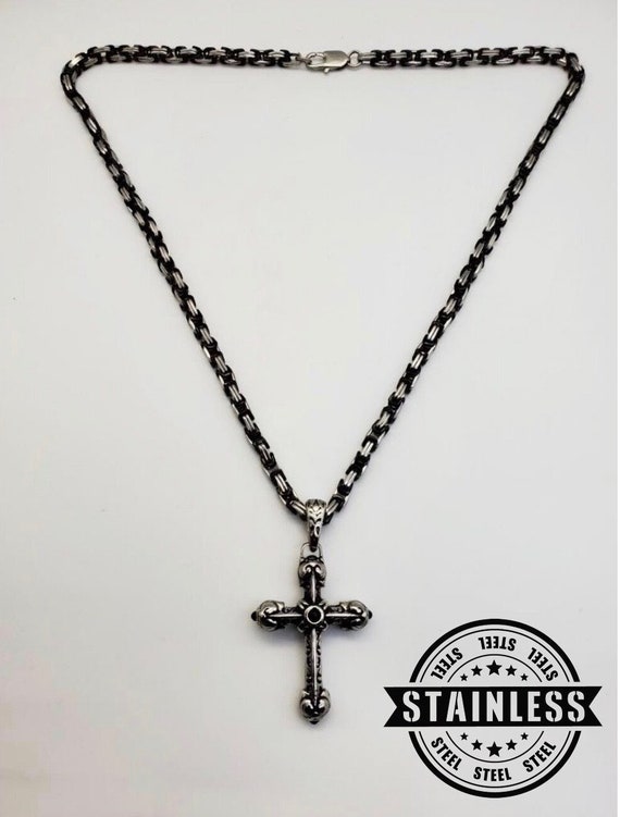 Heavy Chain 316 Stainless Steel Cross Pendant Necklace | Etsy