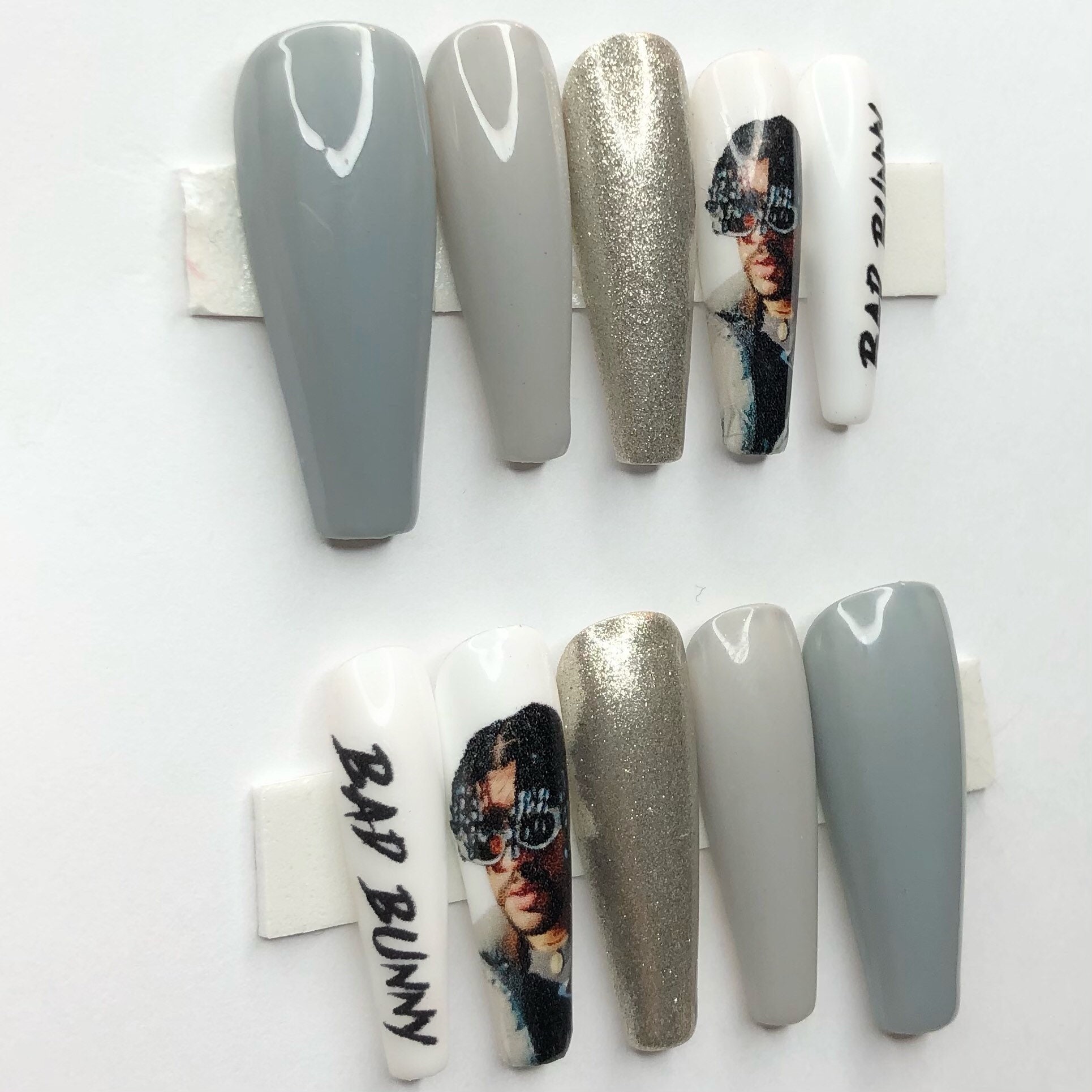 Bad Bunny Press on Nailsbad Bunny Nailsgray Bad Bunny - Etsy