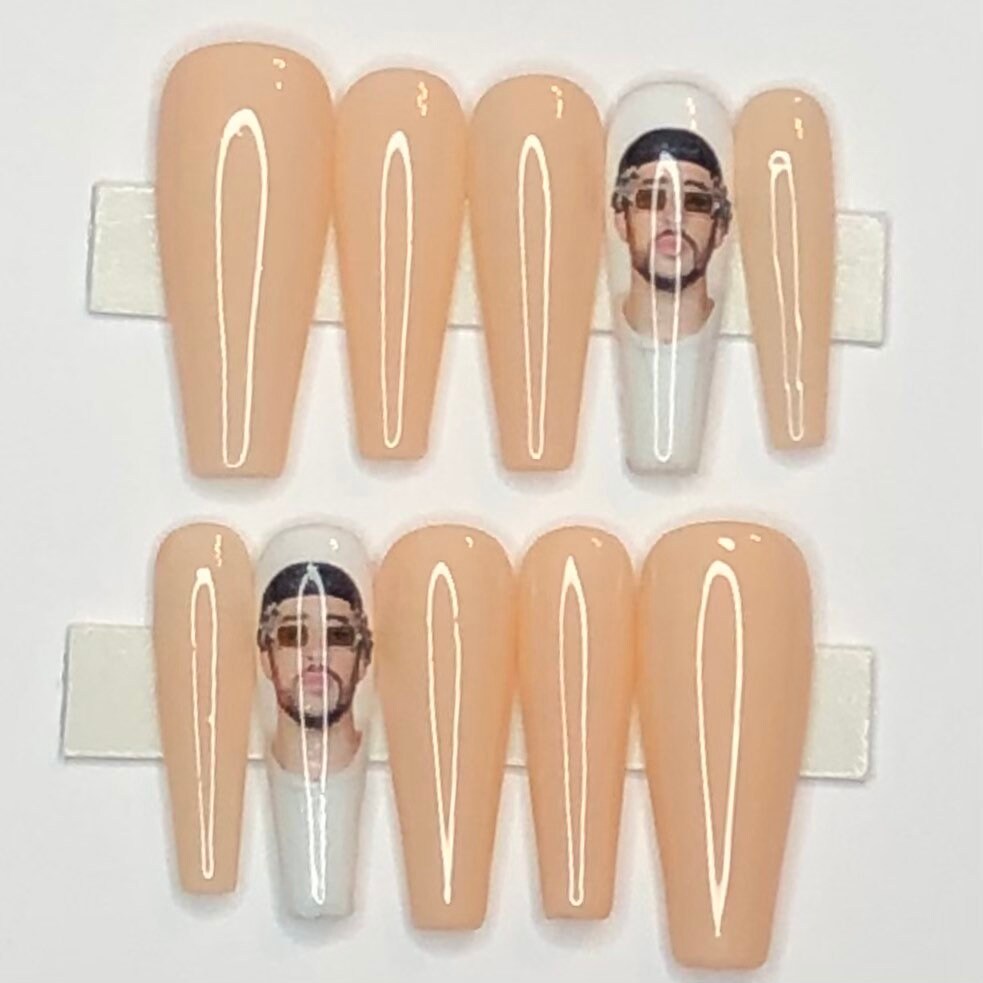 Bad bunny press on nails Bad Bunny nails Beige bad bunny | Etsy