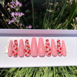 Pink Press on Nails, Cherry Press on Nails, Pink Cherry Press on Nails ...